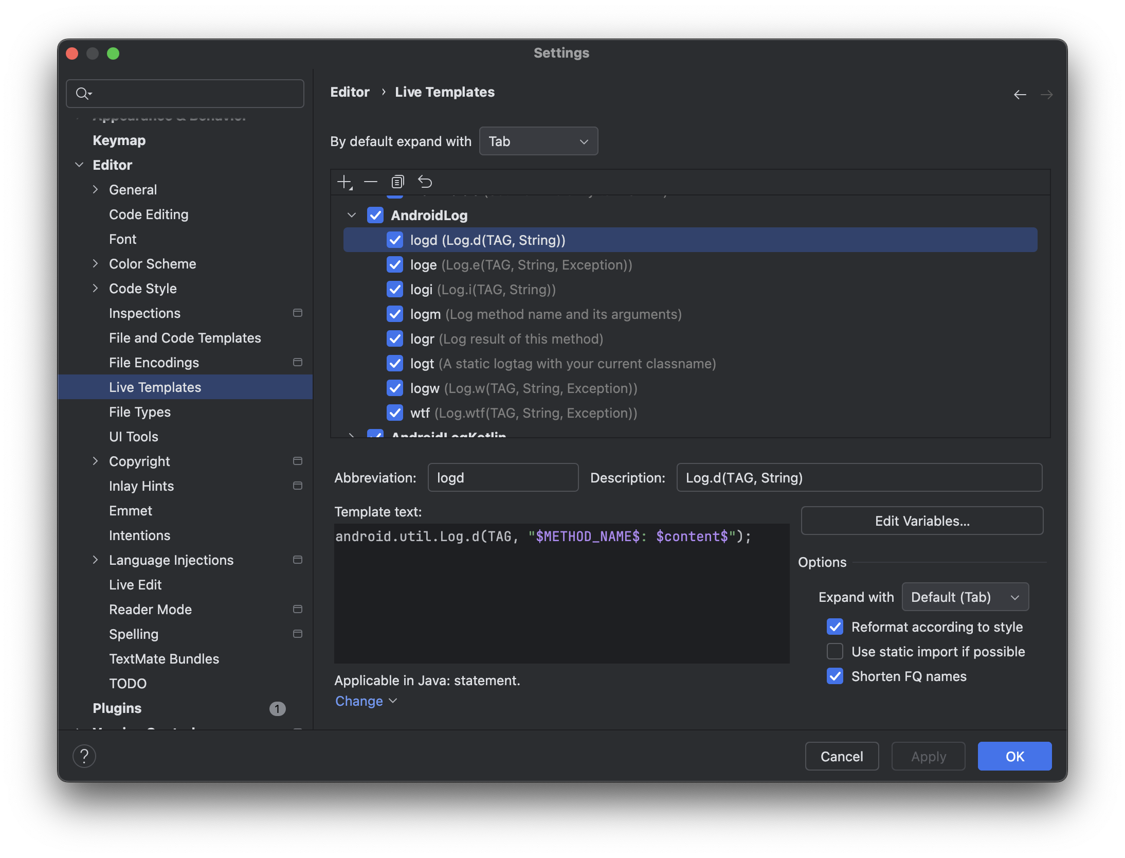 [Coding] 01-Android Studio快速程式碼模板 | YR's Blog